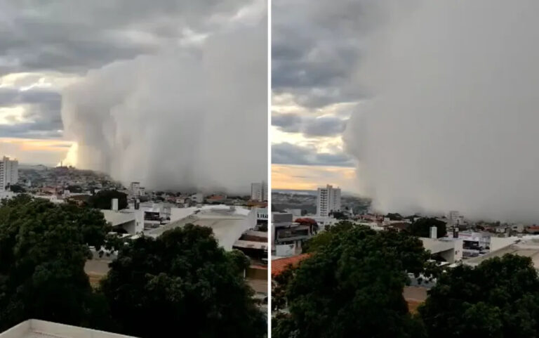 Nuvem rolo gigante engolindo cidade – Monolito Nimbus